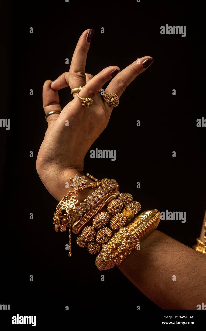 Khmer apsara traditional dance performer hand gesture on black ...