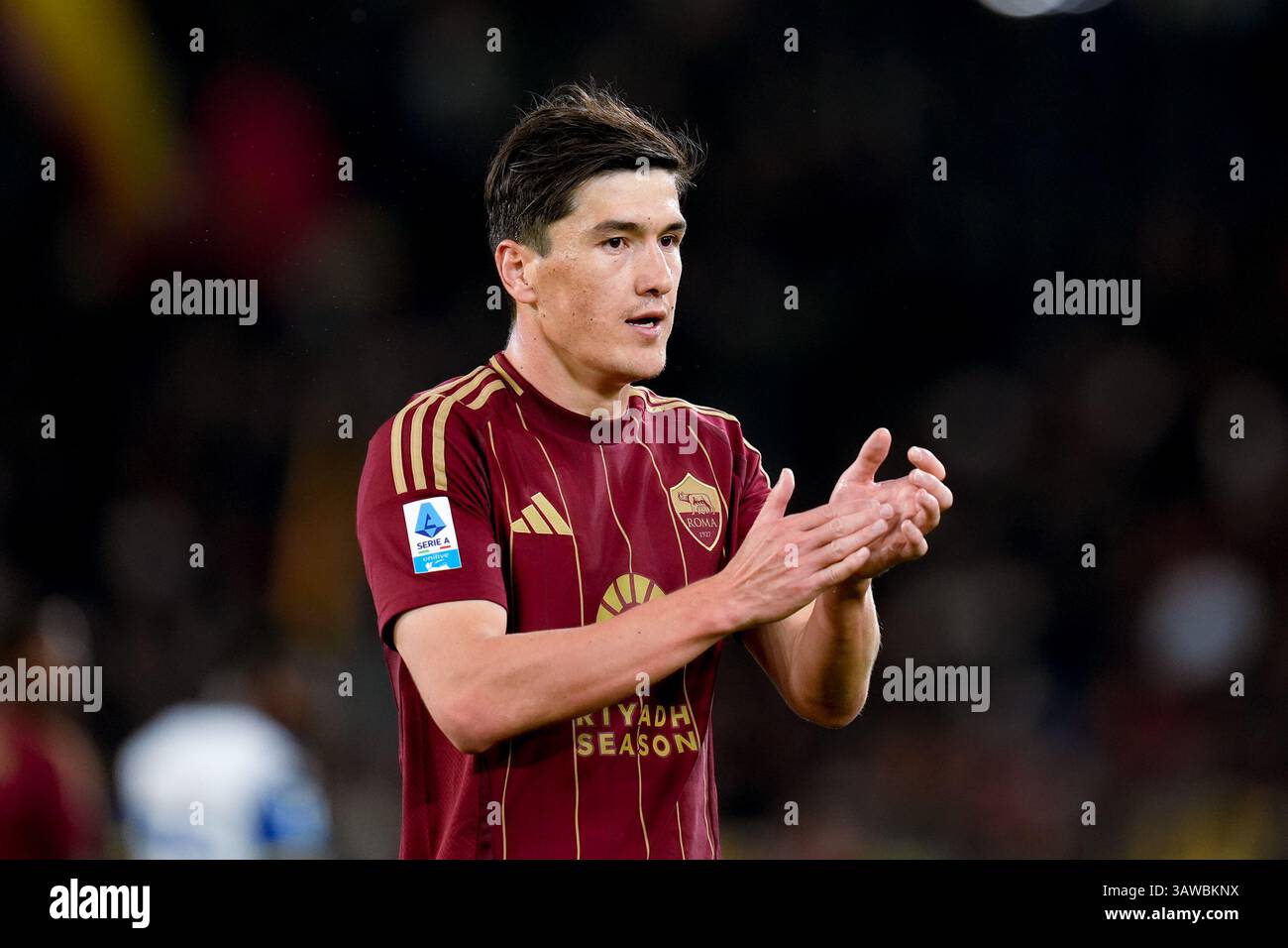 Rome, Italy. 19th Apr, 2025. Eldor Shomurodov of AS Roma gestures ...