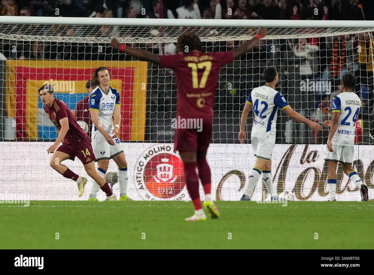 Rome, Italy. 19th Apr, 2025. Eldor Shomurodov of AS Roma scores the ...