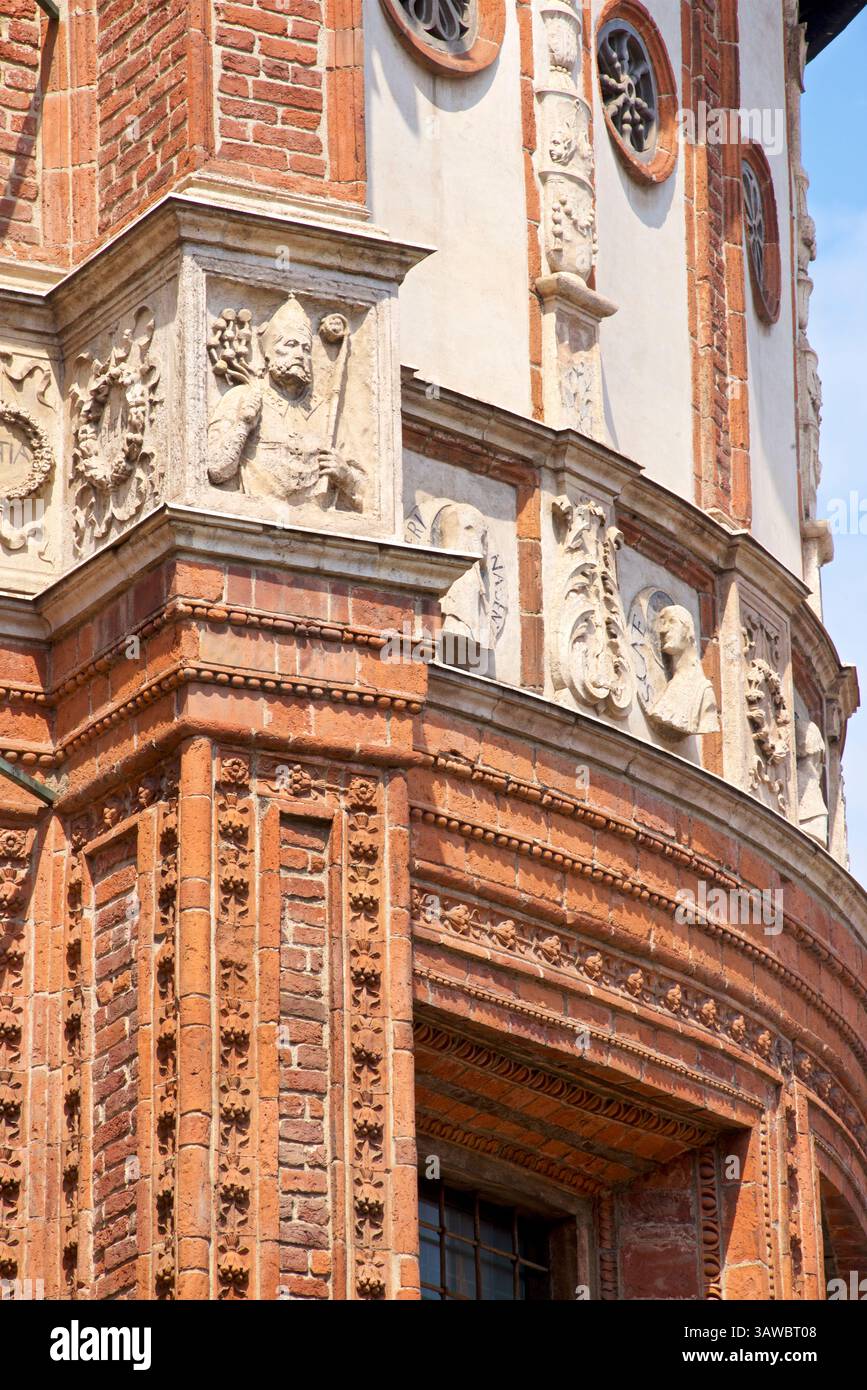 Rear brickwork and stone masonry detail of the Basilica di Santa Maria ...