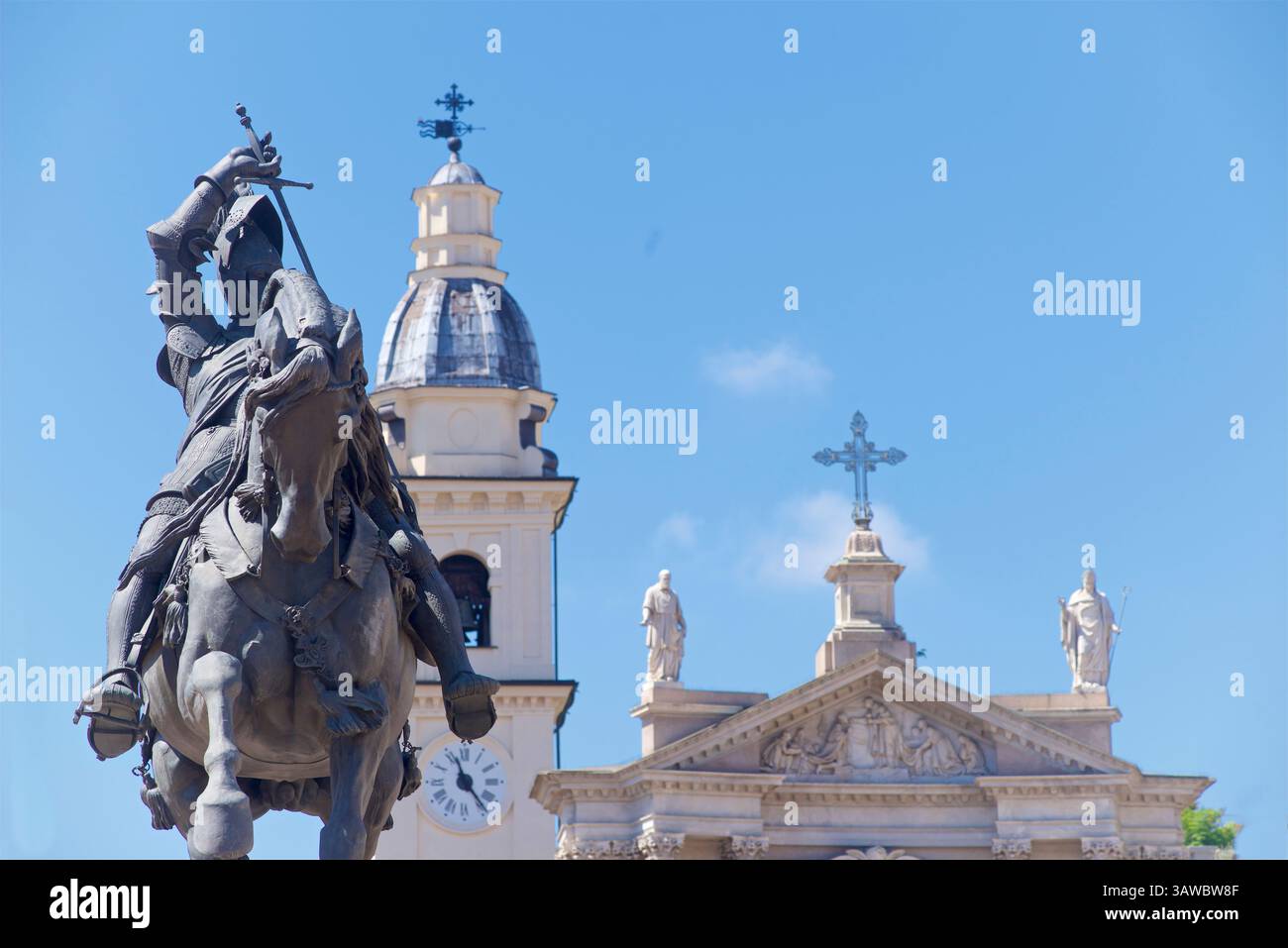 Piazza San Carlo, Turin, Italy. Bronze statue of Emanuele Filiberto ...