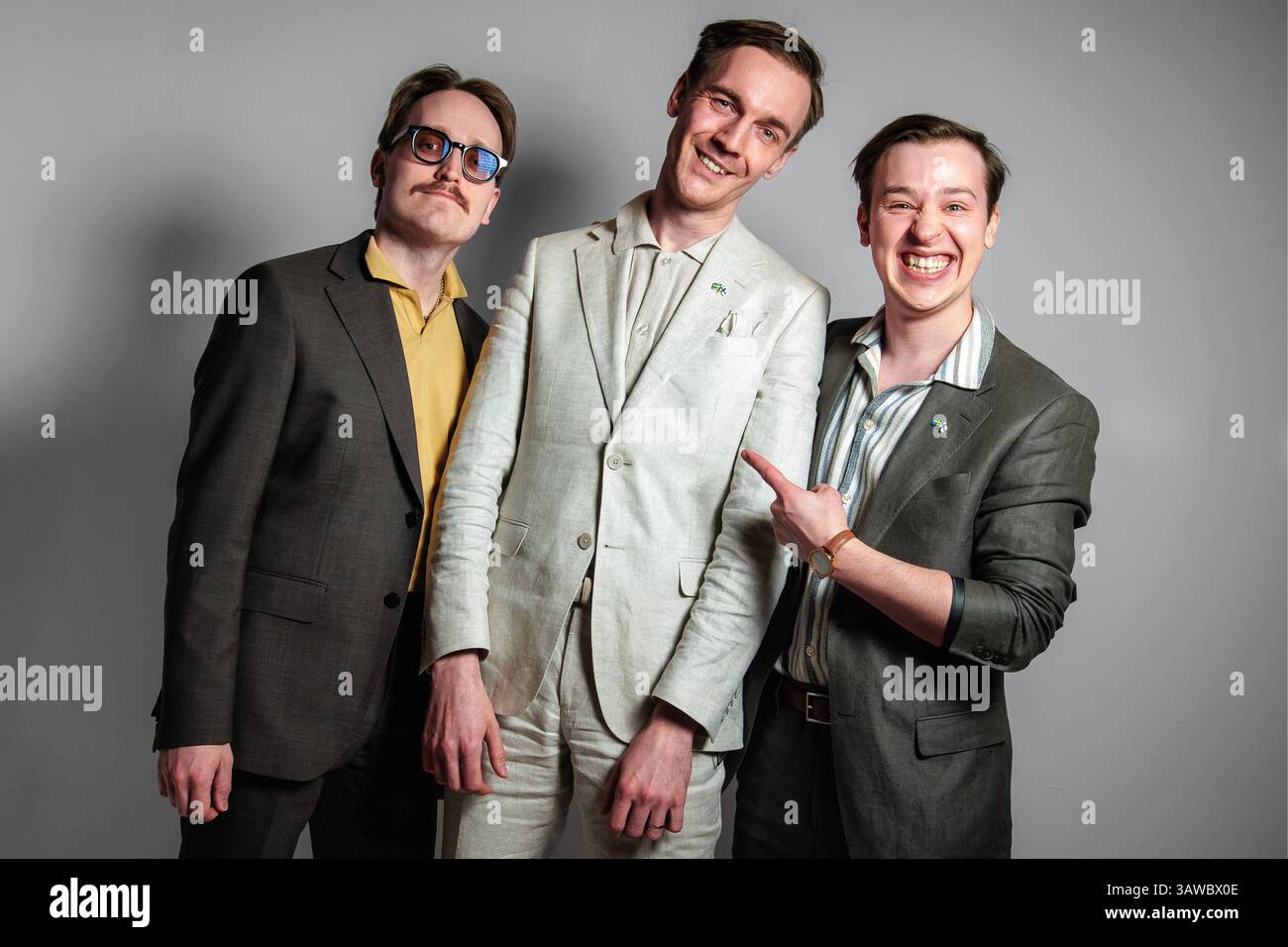 Madrid, Spain. 19th Apr, 2025. Portrait of the band Kaj (Sweden) at the ...