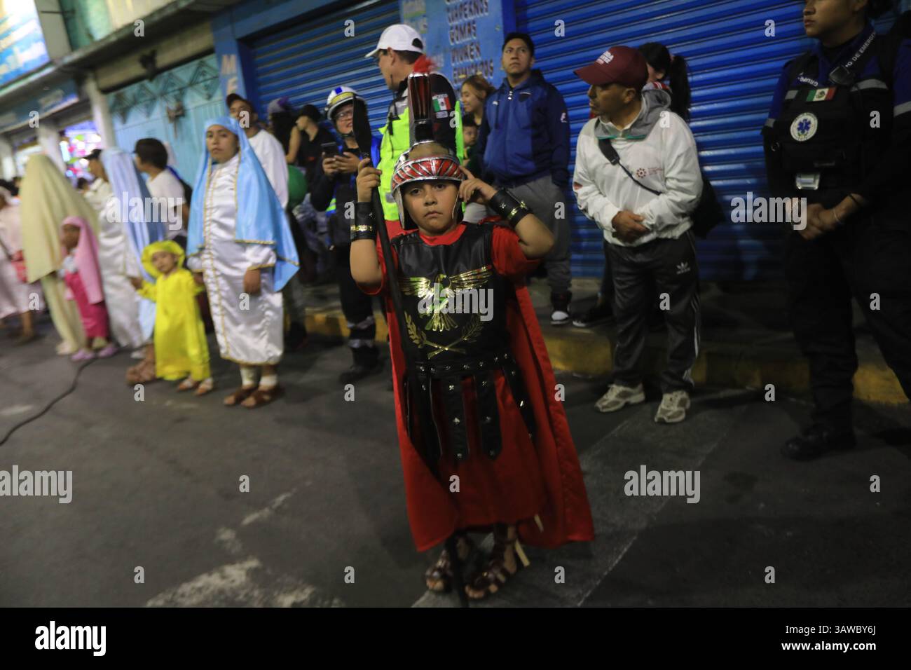 A child costumed as roman soldier taking part during the Holy Thursday ...