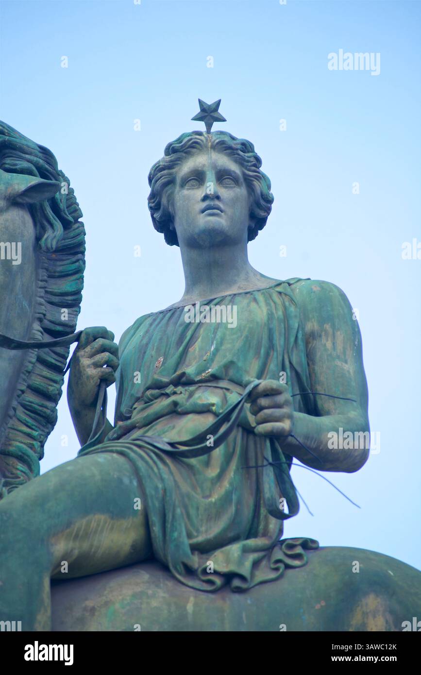 Statie of Pollux at the at the entrance of Polo Reale and the San ...