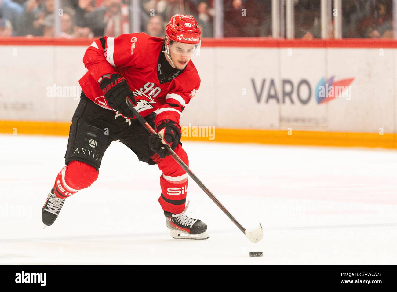 Lausanne, Switzerland. , . Theo Rochette (offense) of Lausanne HC #90 ...