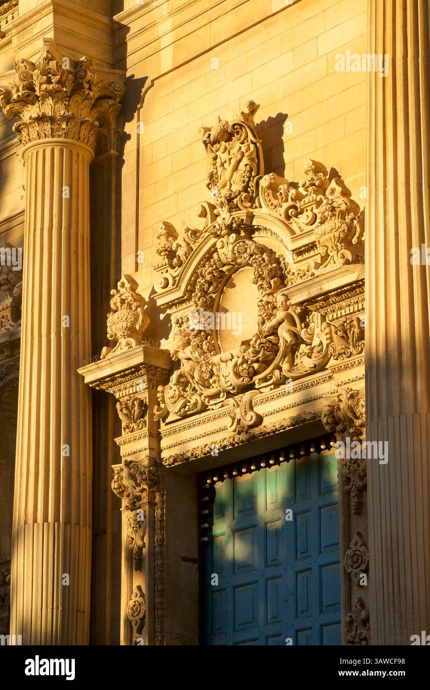 Italy, Puglia, Lecce. Architectural detail surrounding a doorway to St ...