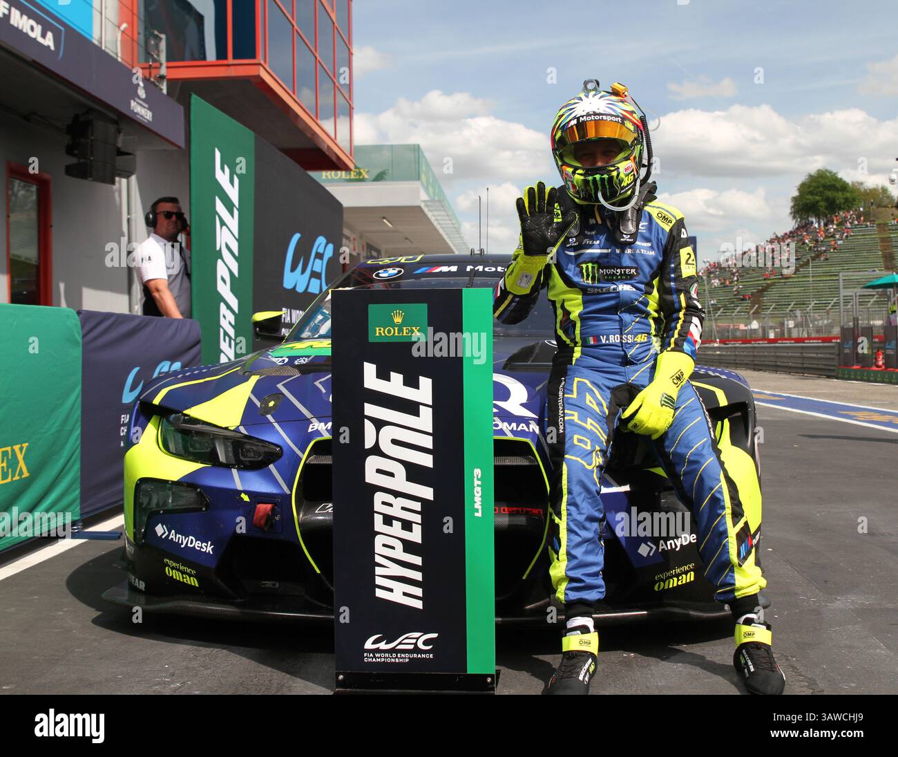 Valentino ROSSI (ITA) of BMW M TEAM WRT waves to fans while posing next ...