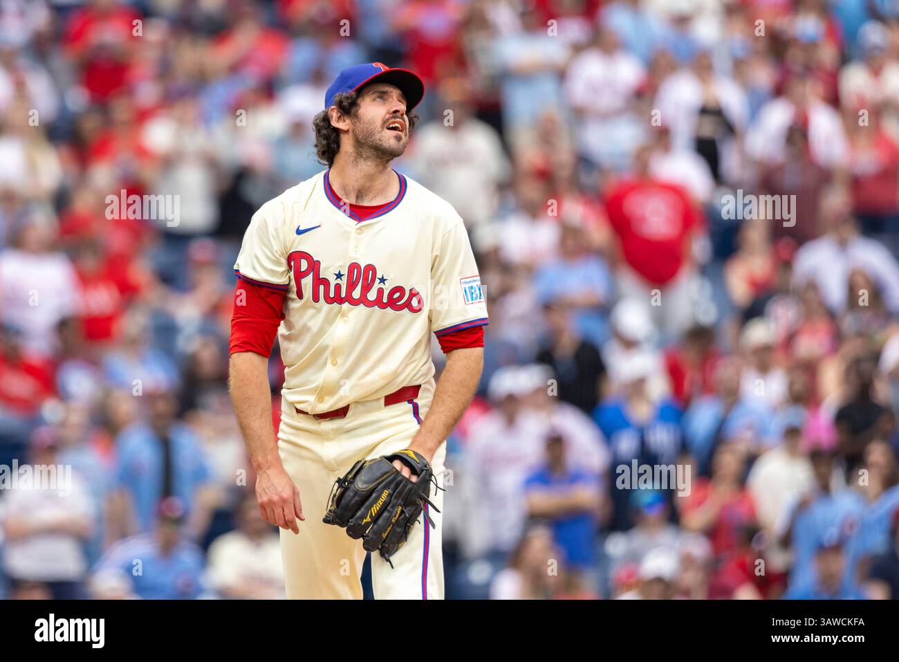 Philadelphia Phillies pitcher Jordan Romano watches a two run homer go ...