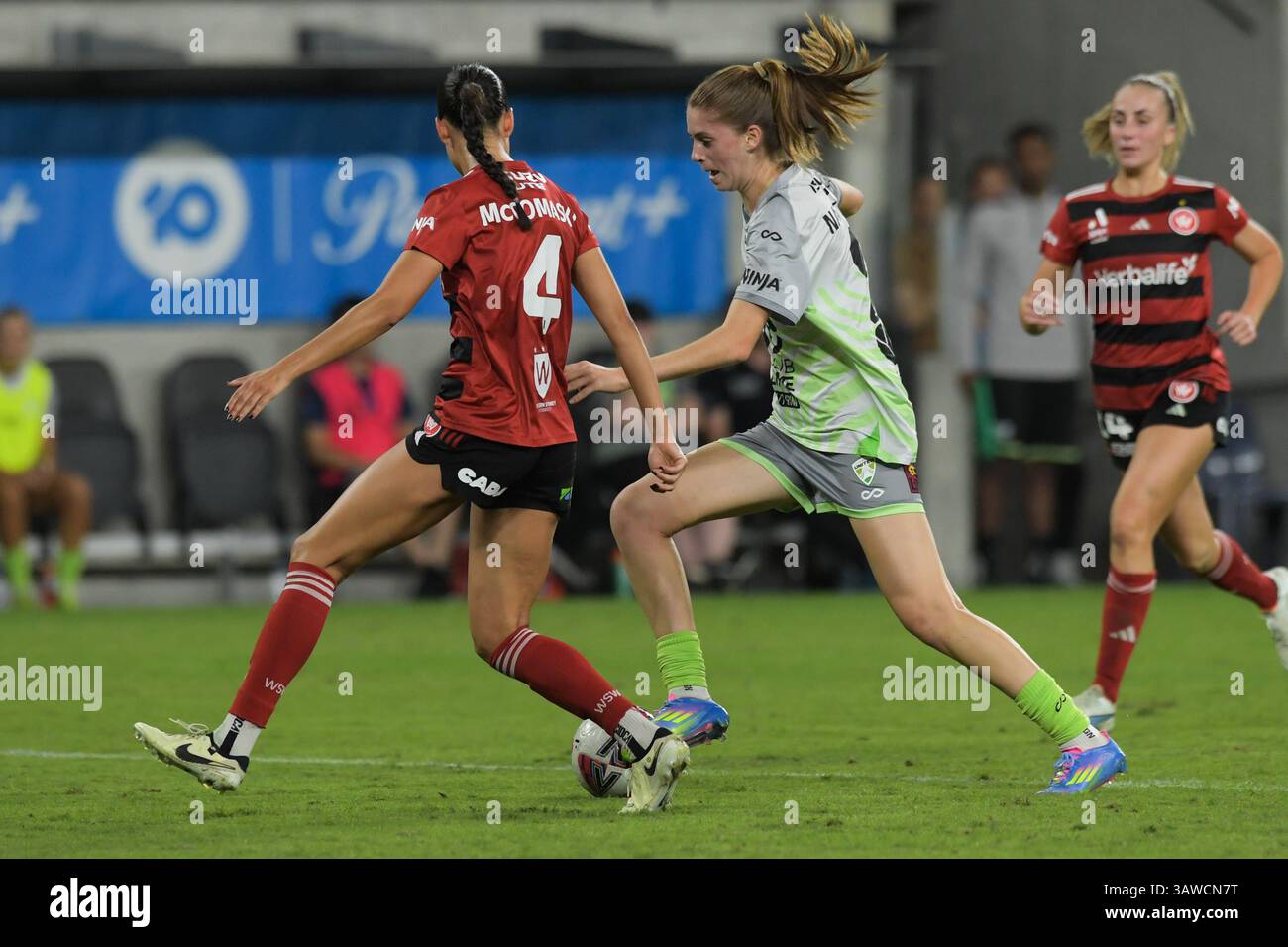Parramatta, Australia. 19th Apr, 2025. Madison McComasky (L) of Western ...