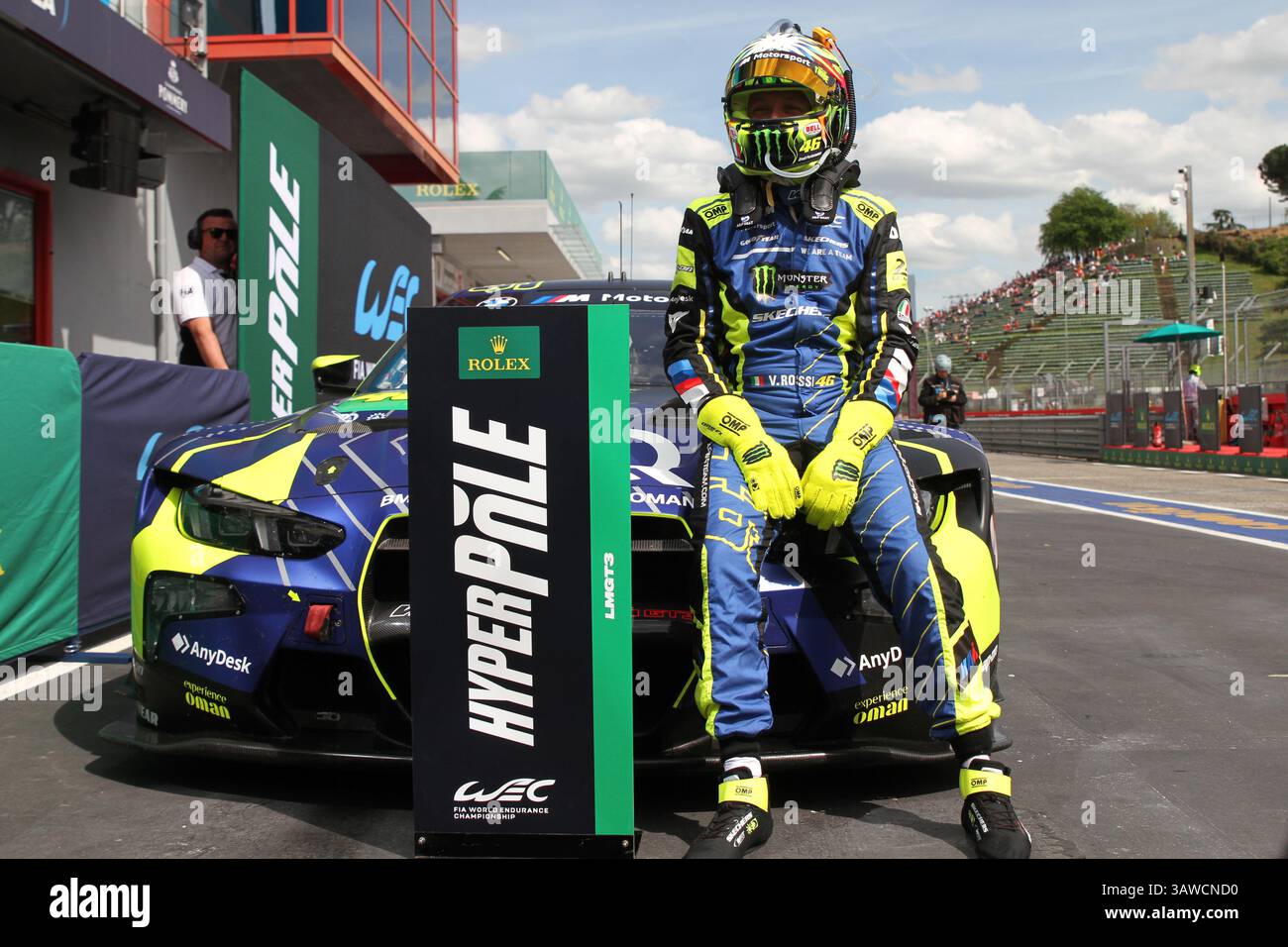 Imola, Italy. 19th Apr, 2025. Valentino ROSSI (ITA) celebrates pole ...