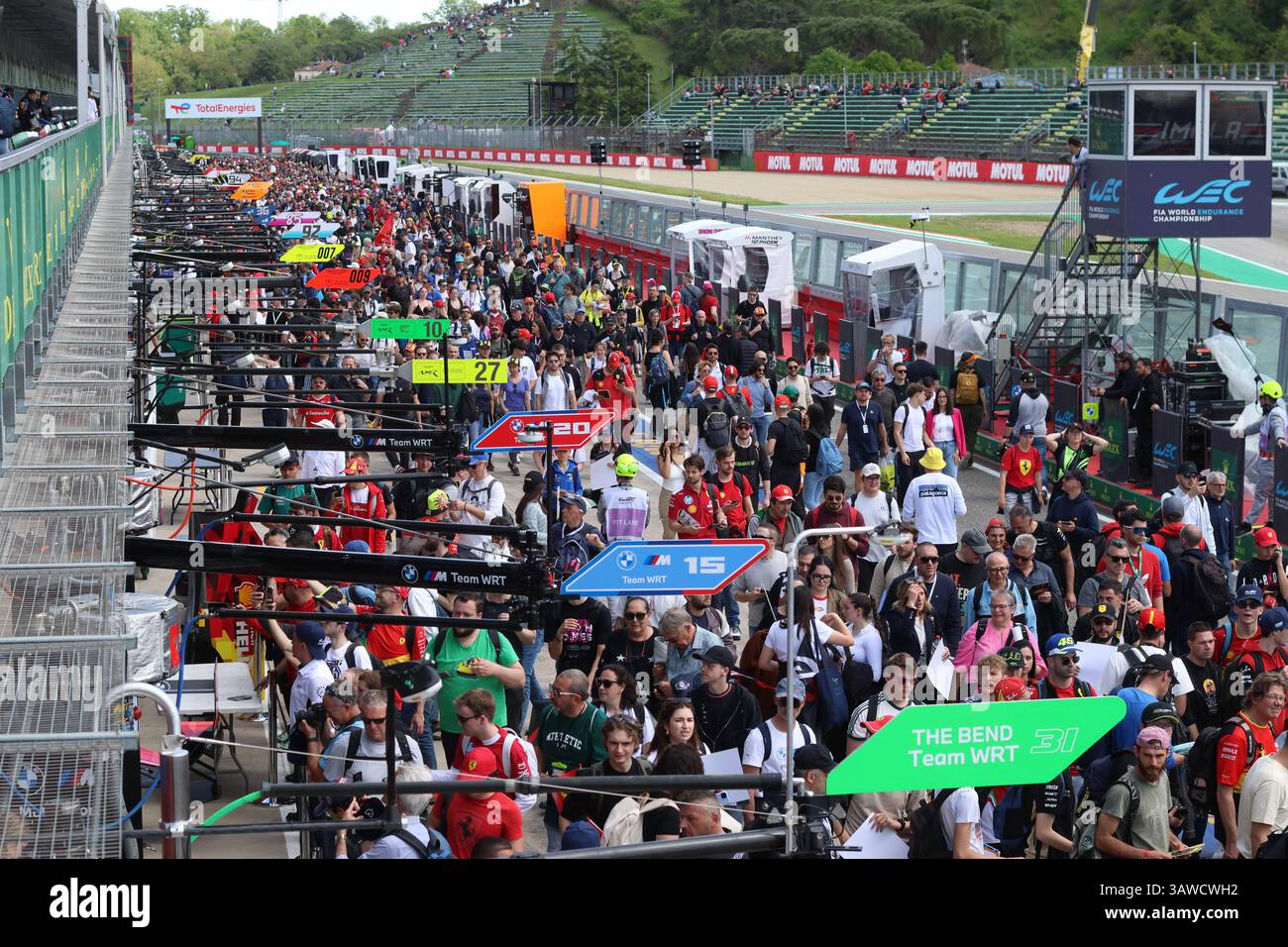 Fans pack the pit lane during the pit walk before qualifying session at ...
