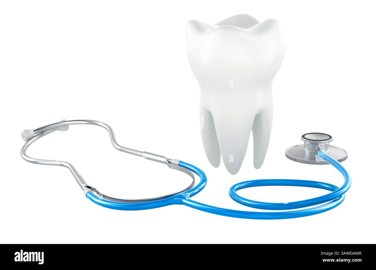 Tooth with stethoscope. Diagnostic and treatment concept, 3D rendering ...