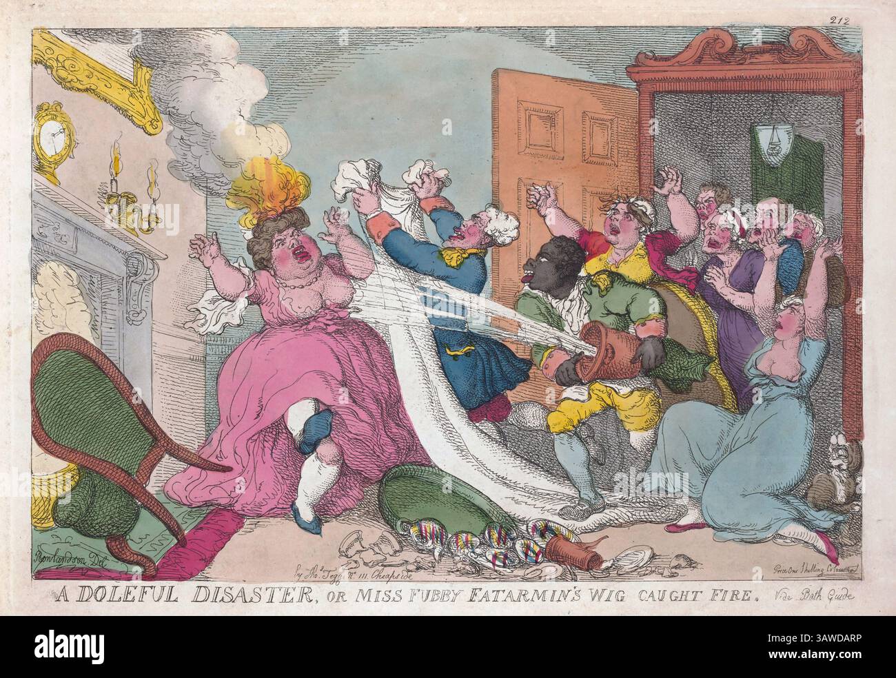 A print coloured engraving of A doleful disaster or Miss Fubby Fatamins ...