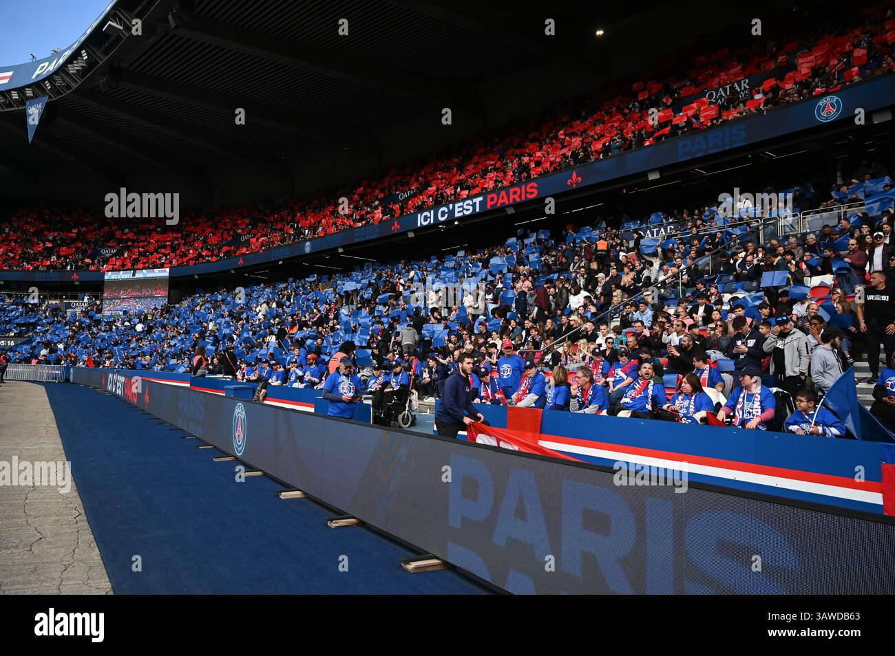 Paris, France. 19th Apr, 2025. PSG supporters during the Ligue 1 Mc ...