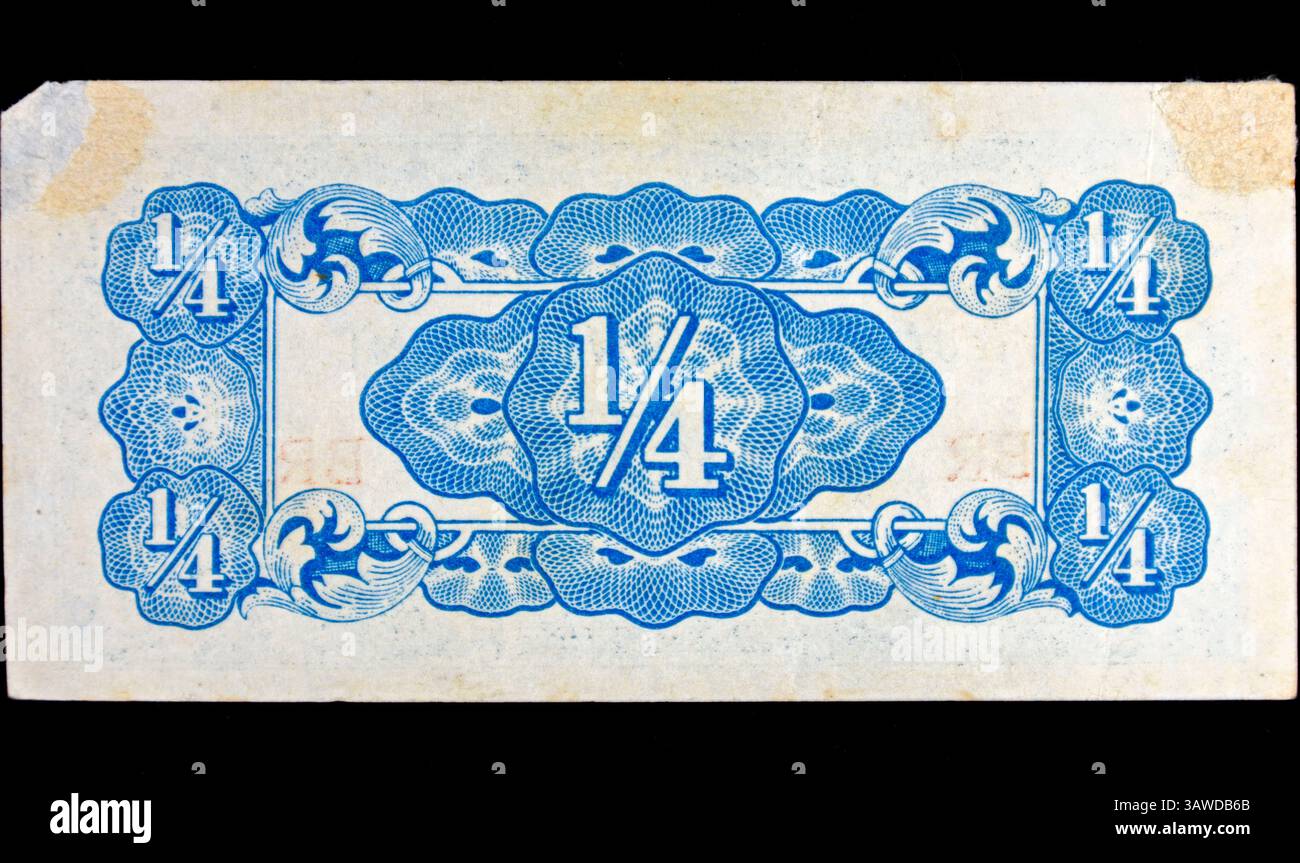 Japanese government quarter dollar banknote 1942 (reverse). Issued in Burma (now Myanmar) during ...