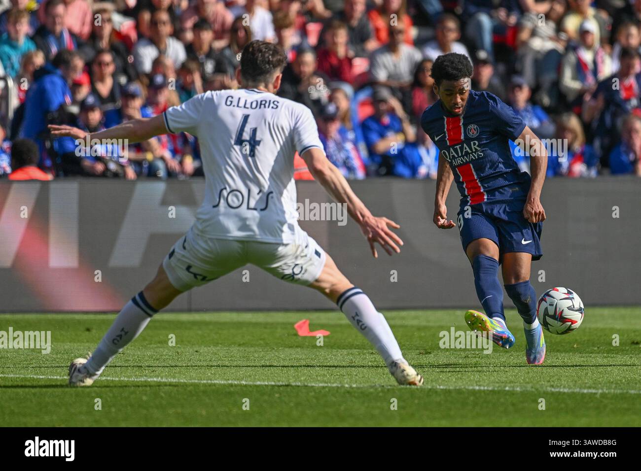 Paris, France. 19th Apr, 2025. Ibrahim Mbaye (A) during the Ligue 1 Mc ...