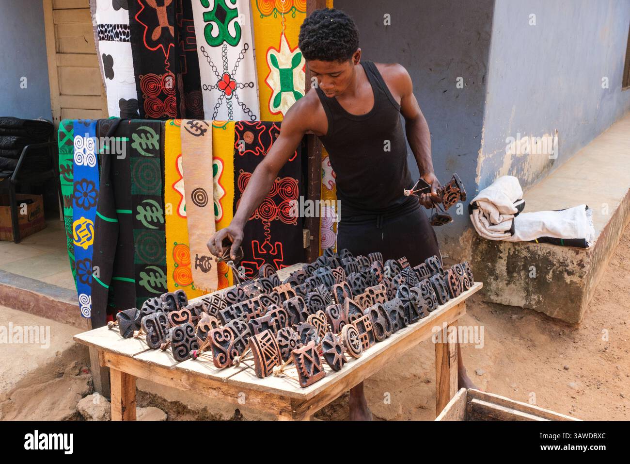 Ghana, Asonomaso. Ntonso Adinkra Village. Young Ashanti Man with ...