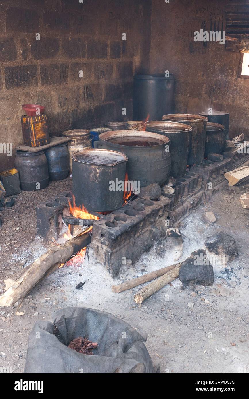 Ghana, Asonomaso. Ntonso Adinkra Village. Boiling Bark of the Badie ...