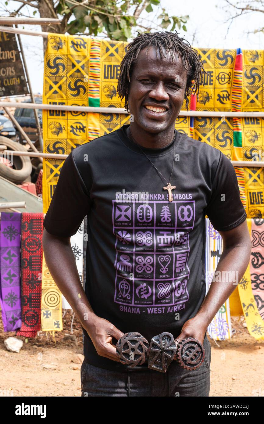 Ghana, Asonomaso. Ntonso Adinkra Village. Ashanti Adinkra Cloth Maker ...