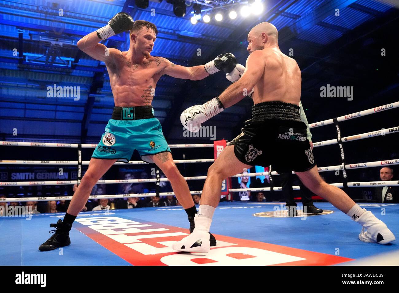 Dalton Smith (left) in action against Mathieu Germain in the WBC Silver ...