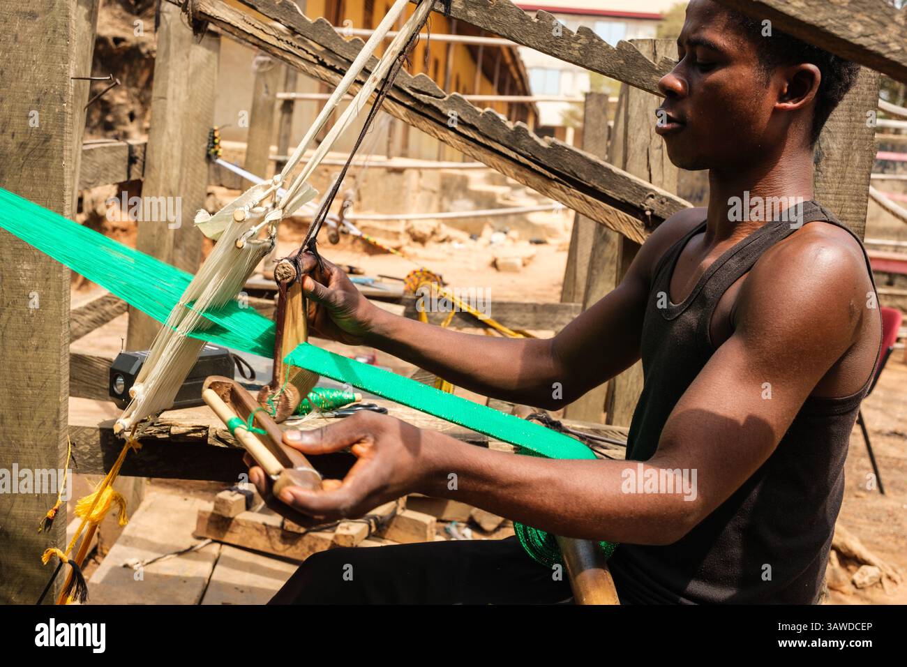 Ghana, Asonomaso. Ntonso Adinkra Village. Ashanti Weaver Working at his ...