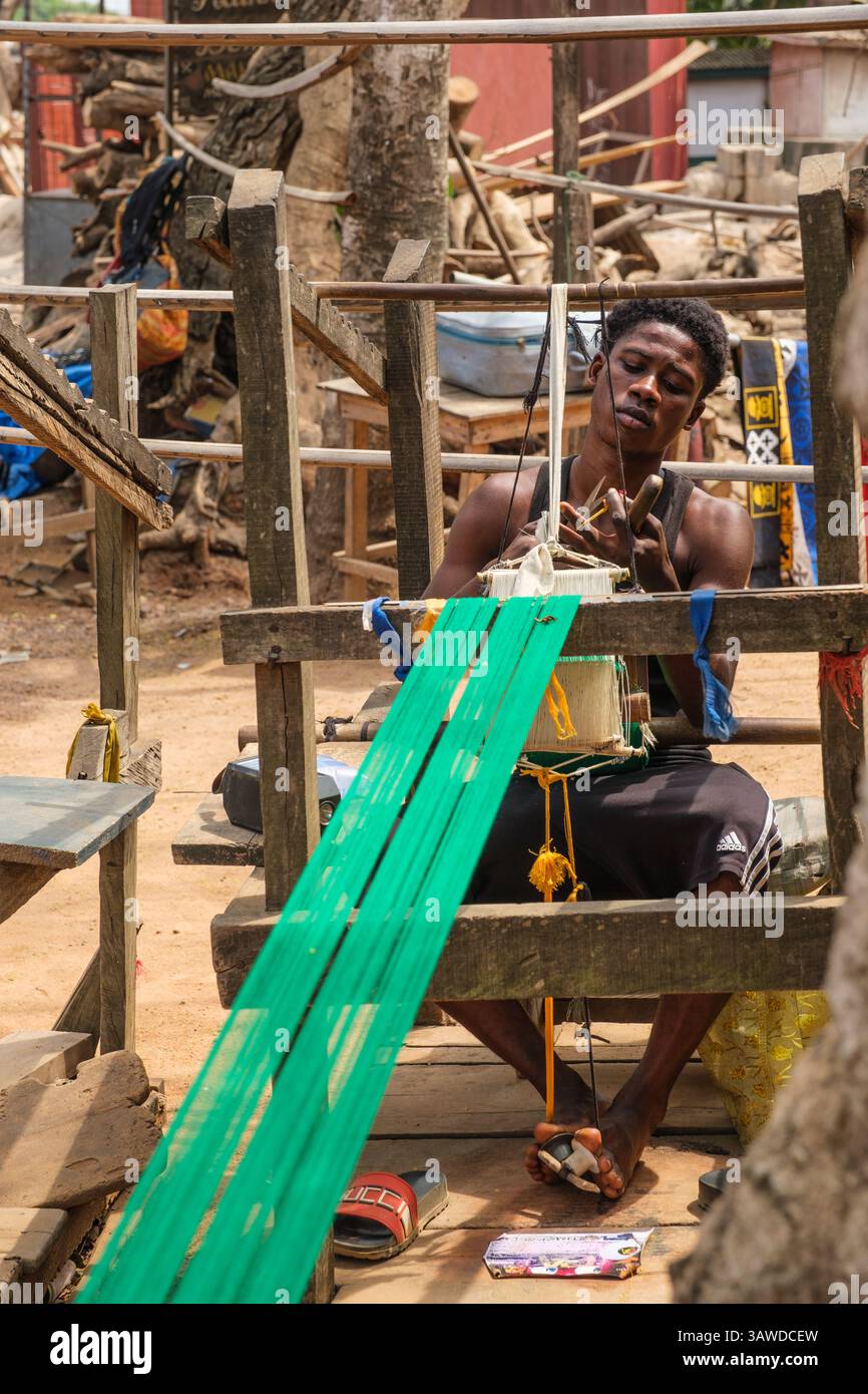 Ghana, Asonomaso. Ntonso Adinkra Village. Ashanti Weaver Working at his ...
