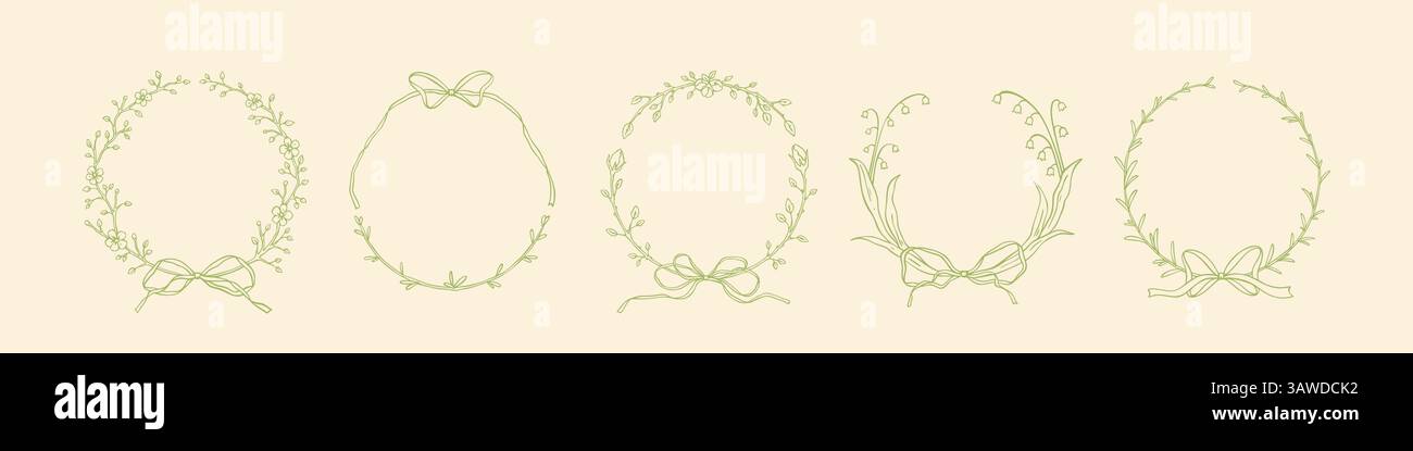 Hand drawn sketch spring floral borders collection. Laurel, lily of the ...