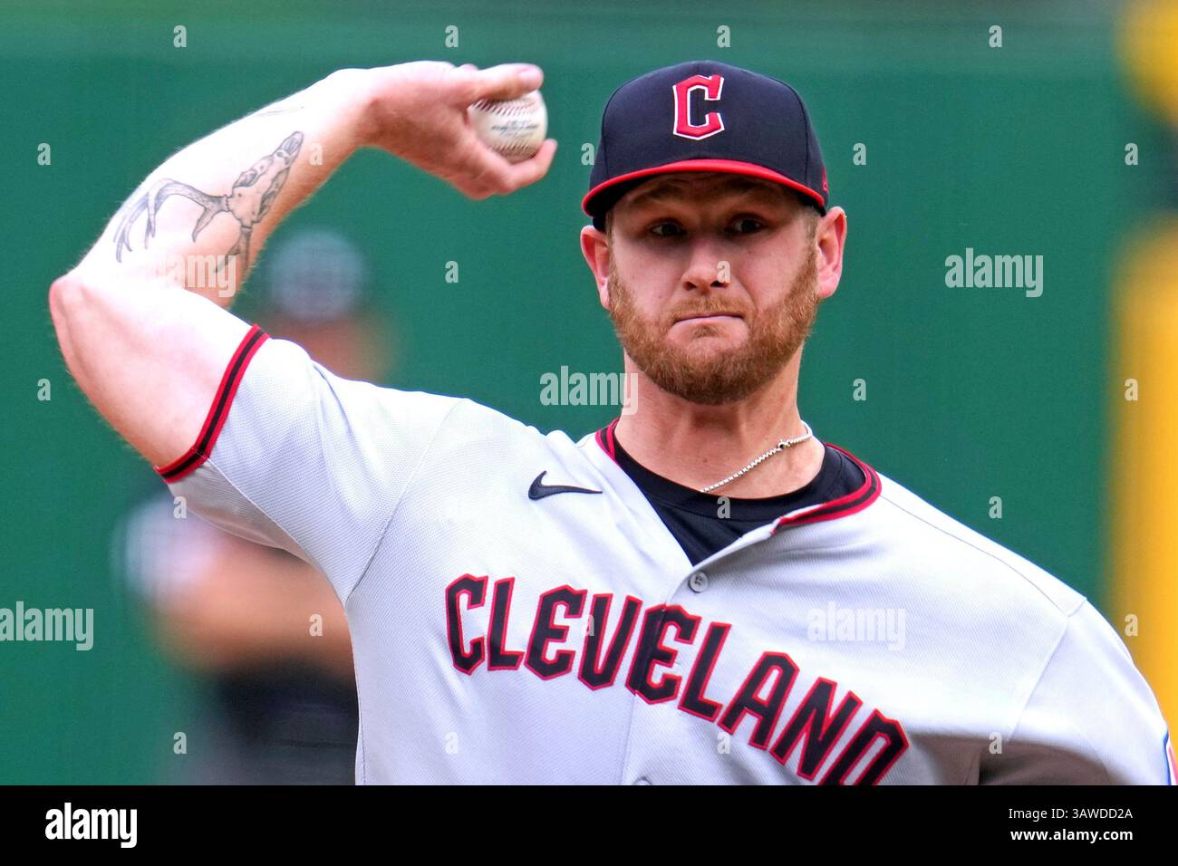 Cleveland Guardians pitcher Ben Lively delivers during the first inning ...