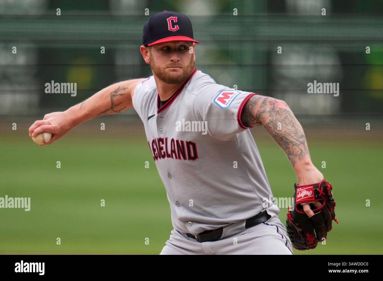 Cleveland Guardians pitcher Ben Lively delivers during the first inning ...