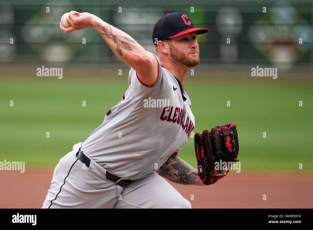 Cleveland Guardians pitcher Ben Lively delivers during the first inning ...