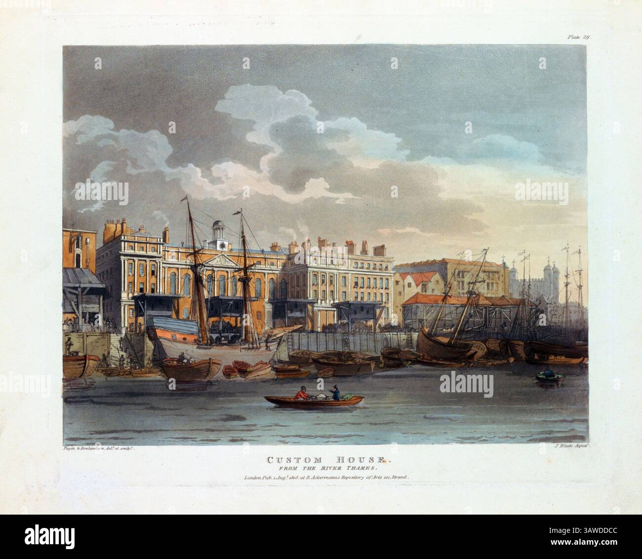 General View of the Custom House and River Thames London hand coloured ...