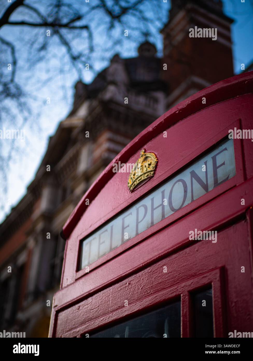 Closeup of red telephone box sign, London, England Stock Photo - Alamy