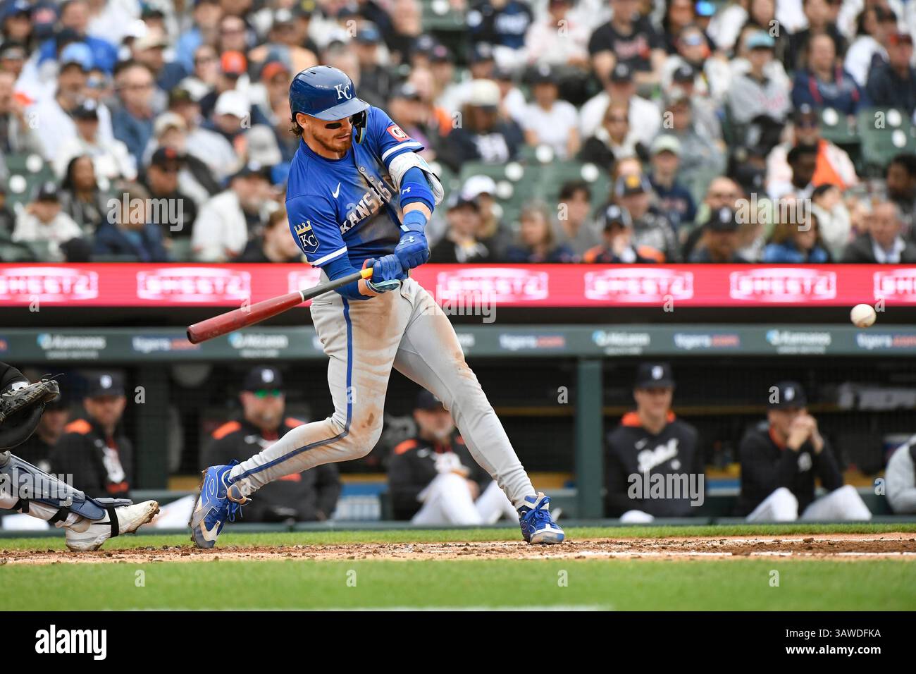 Kansas City Royals' Bobby Witt Jr. hits into a fielder's choice during ...