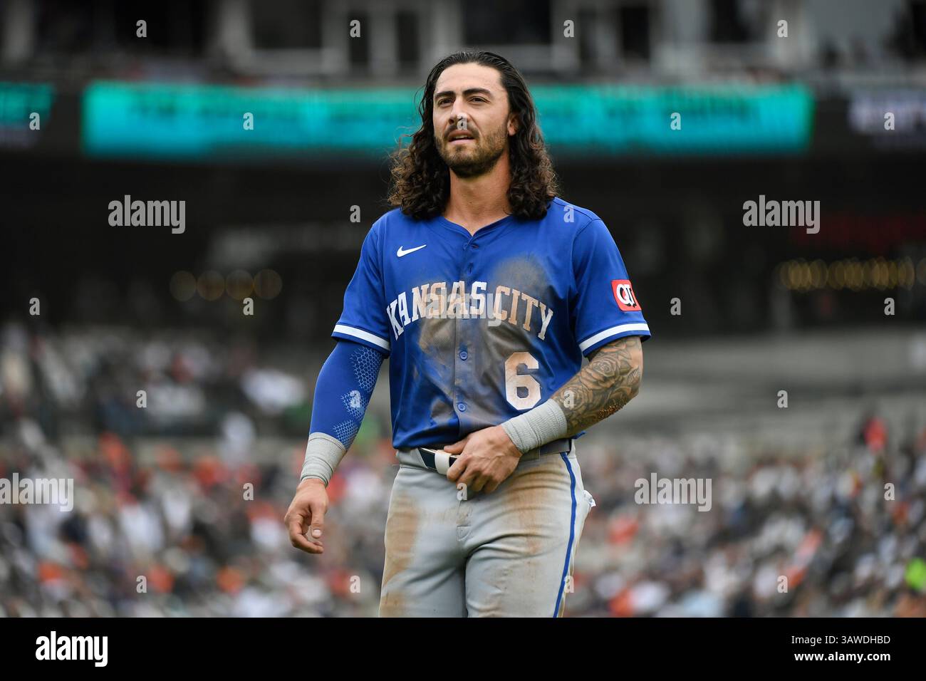 Kansas City Royals' Jonathan India walks to the dugout during the ...