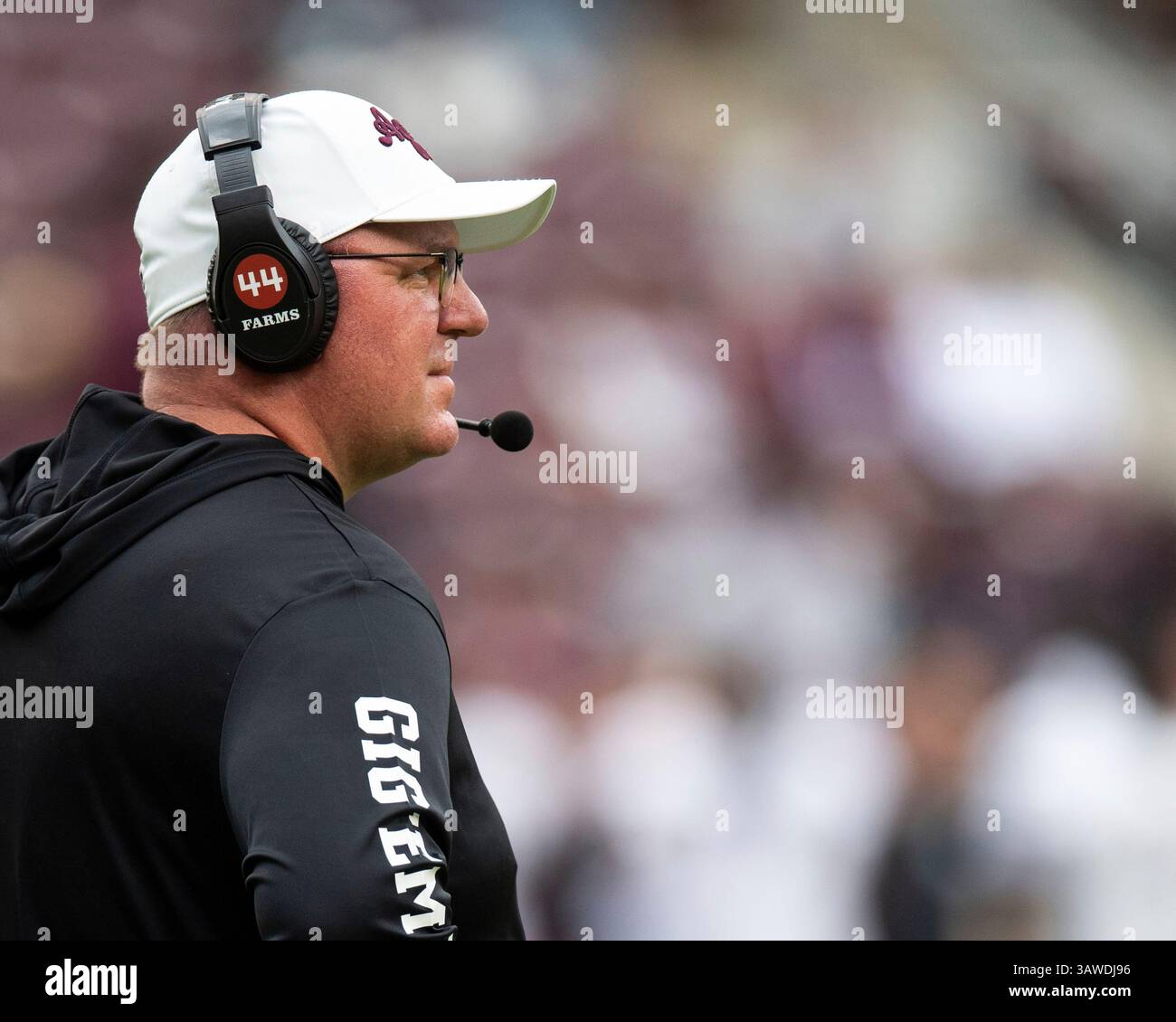 Texas A&M head coach Mike Elko watches from midfield during the team's ...