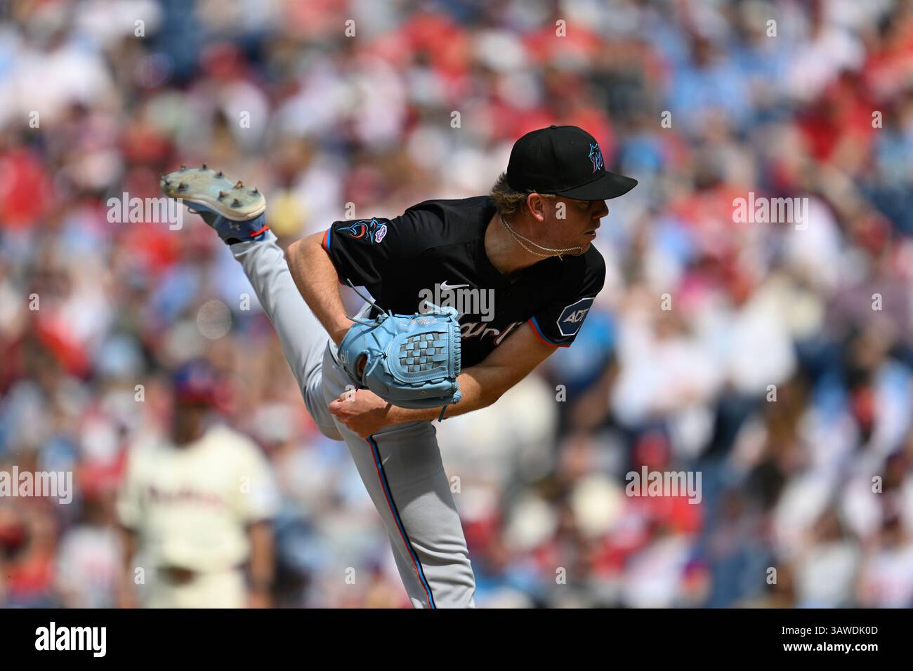 PHILADELPHIA, PA - APRIL 19: Miami Marlins pitcher Patrick Monteverde ...