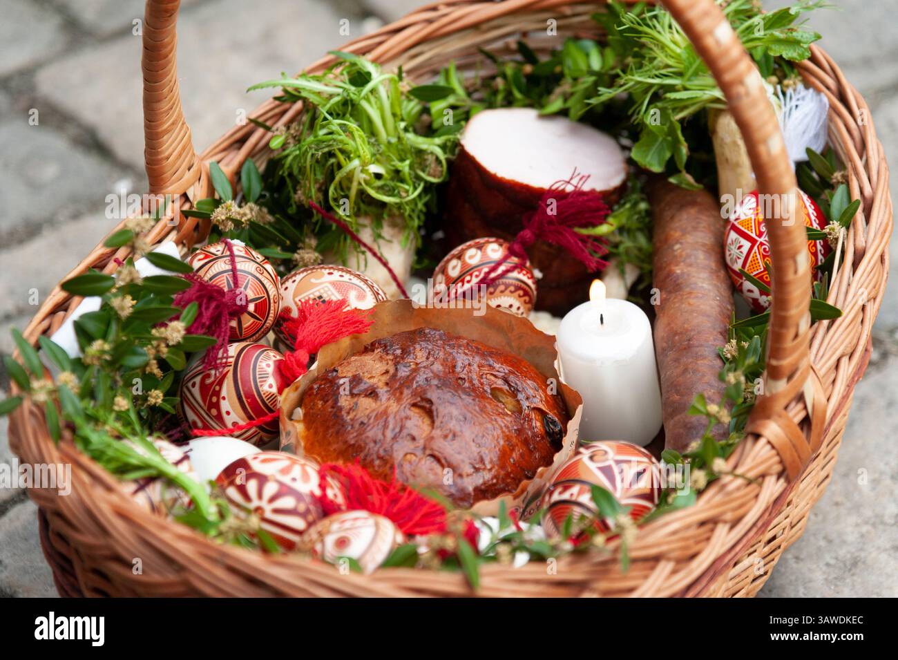 Easter baskets are seen during celebration of the Orthodox Easter in ...