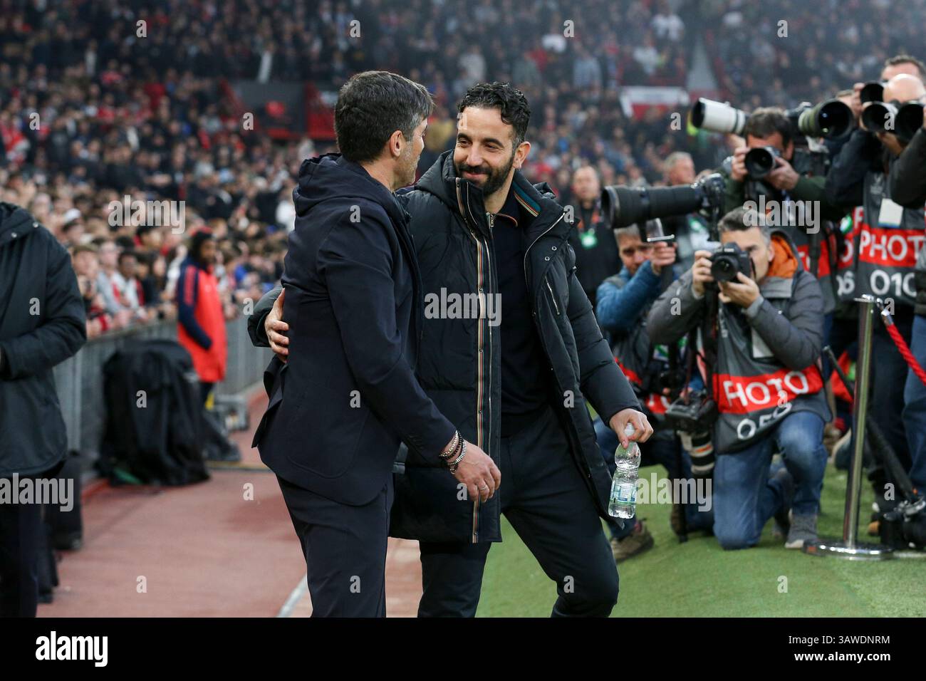 Manchester, UK. 17th Apr, 2025. Lyon Manager Paulo Fonseca Manchester ...