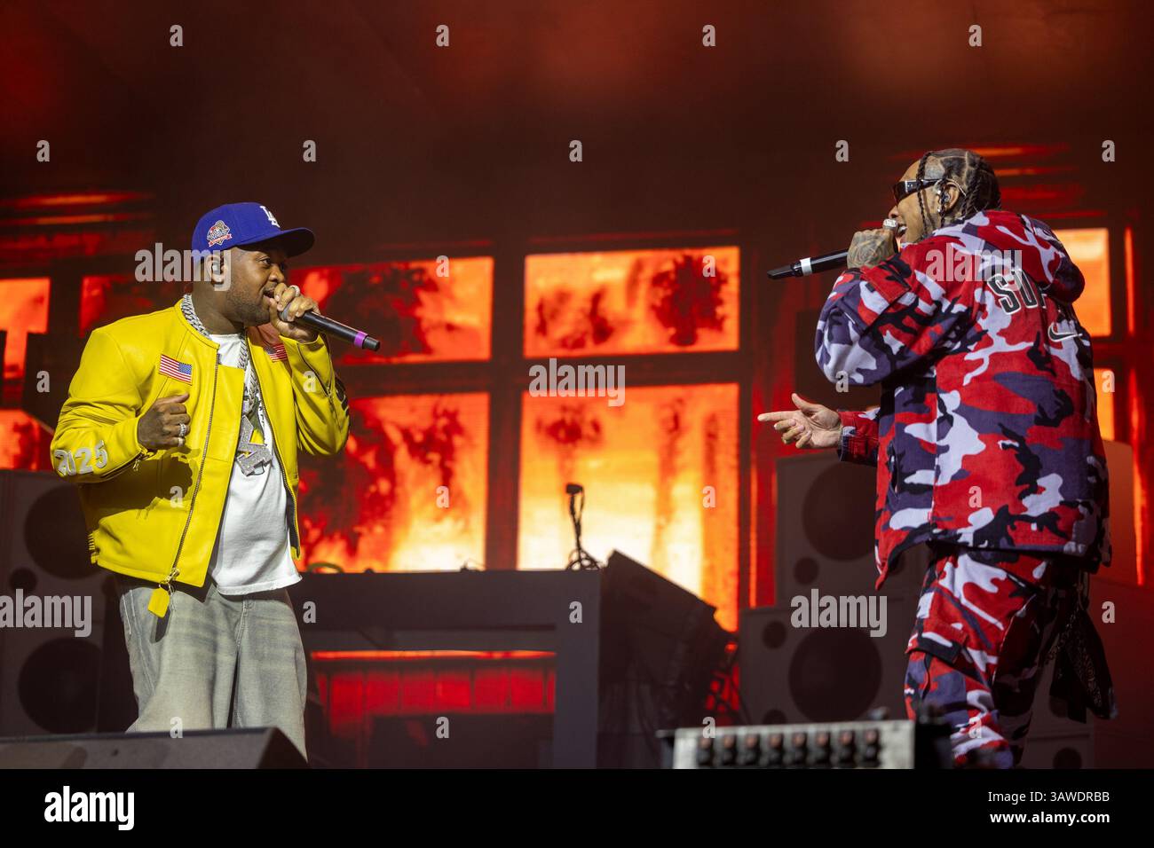 Mustard (Dijon McFarlane) and guest Tyga (Michael Ray Stevenson) during ...