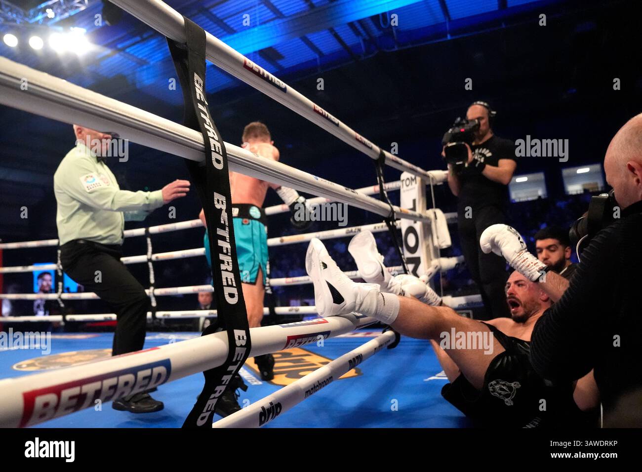 Mathieu Germain falls out of the ring after being struck by Dalton ...