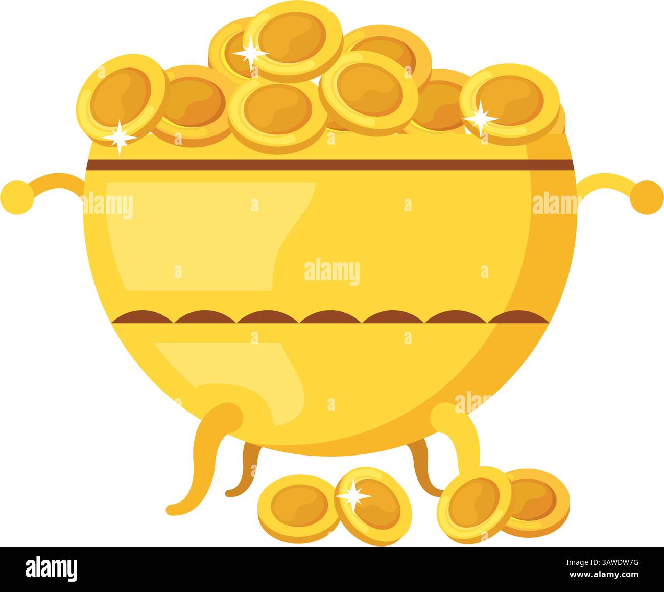 Old Money Golden Cauldron with Overflowing Coins Rich Treasure Vector ...