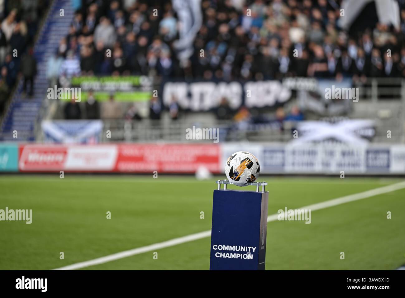 Falkirk, Scotland, UK. 19th April, 2025. The match ball on a stand ...