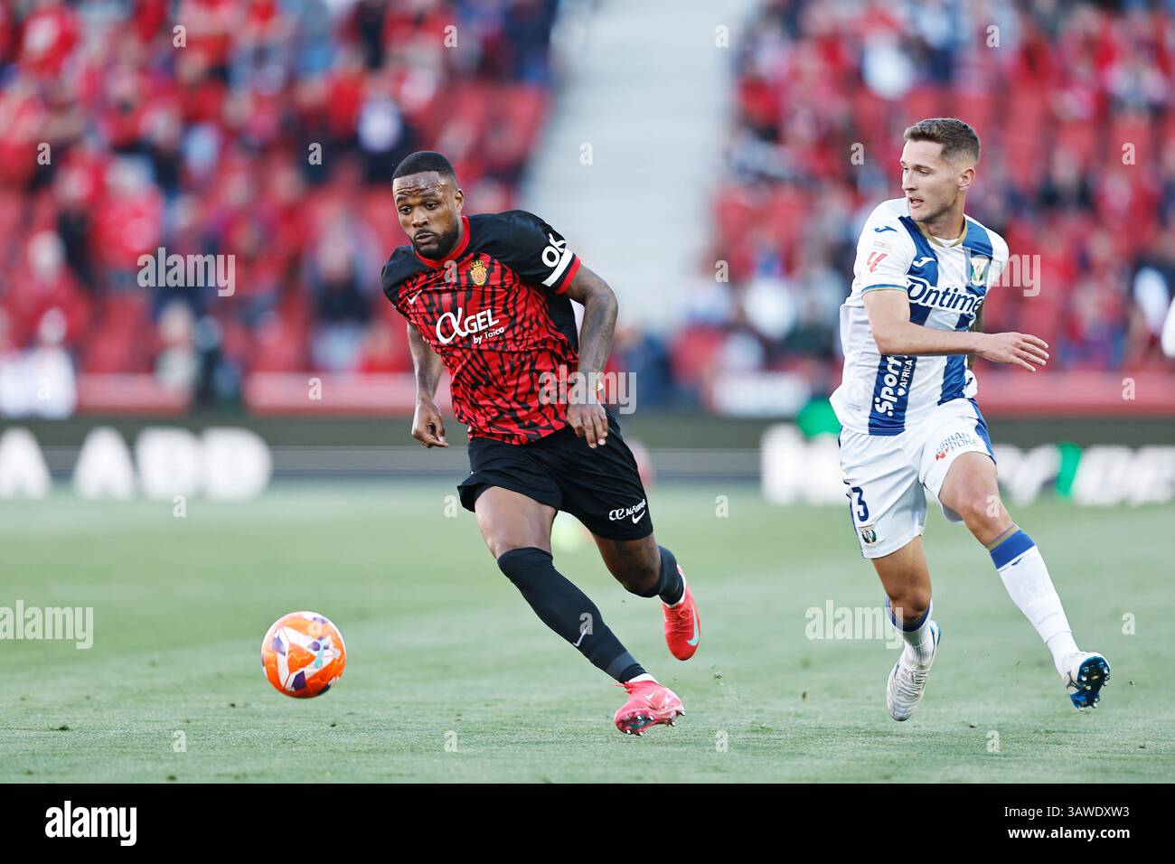 (L-R) Cyle Larin (Mallorca), Jorge Saenz (Leganes), APRIL 19, 2025 ...