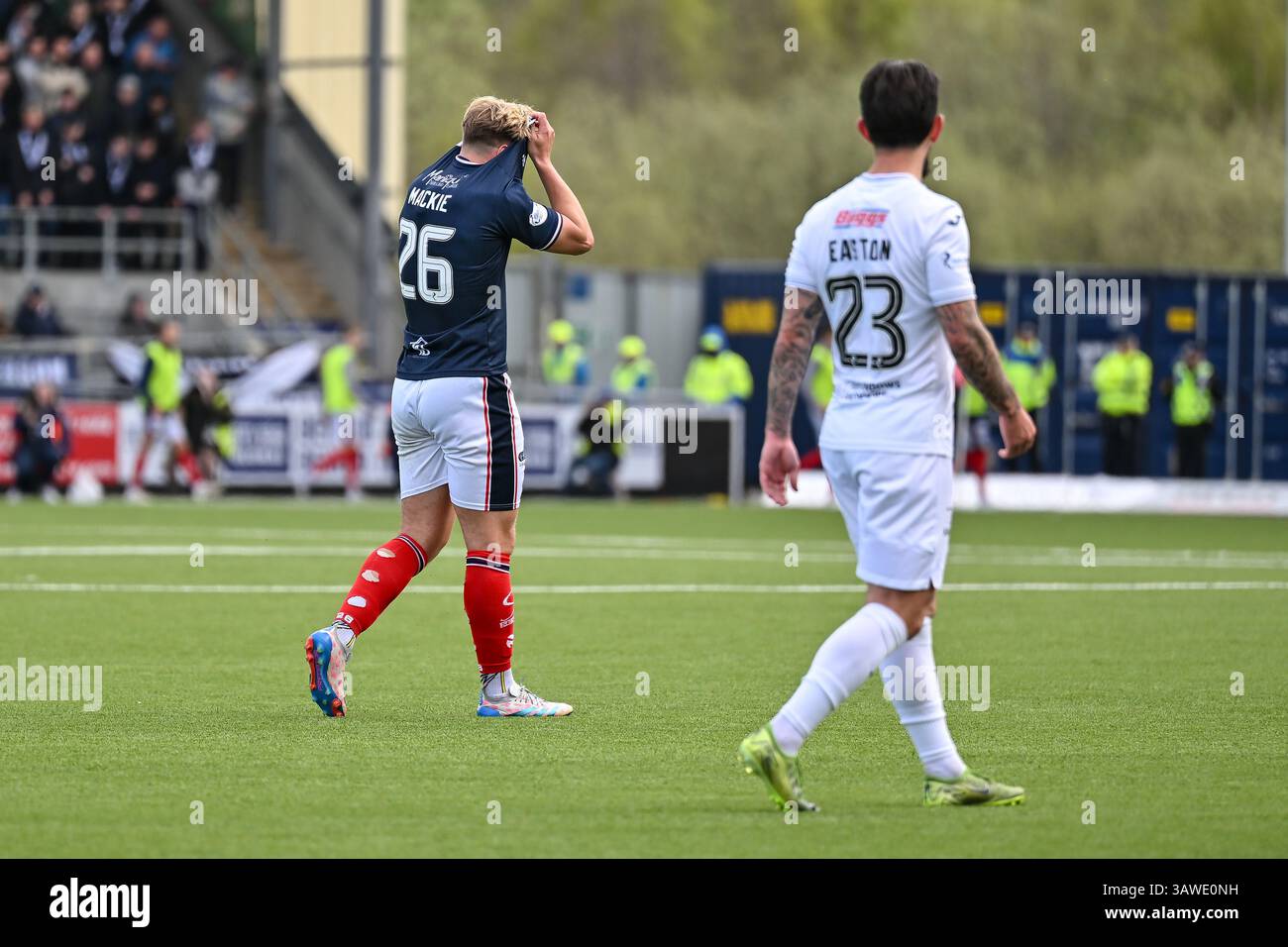 Falkirk, Scotland, UK. 19th April, 2025. Sean Mackie of Falkirk covers ...