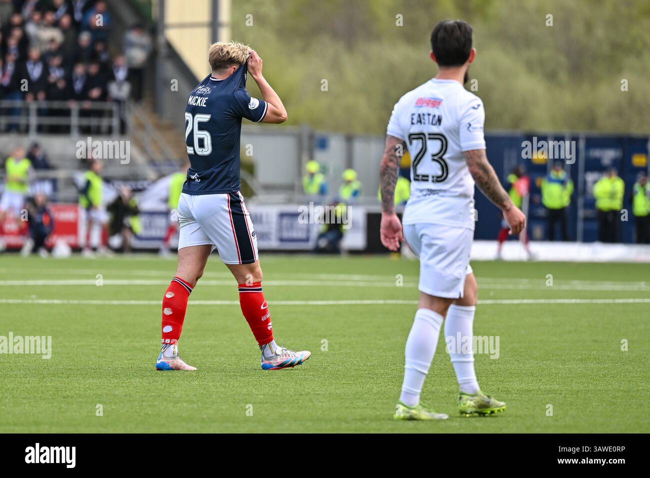 Falkirk, Scotland, UK. 19th April, 2025. Sean Mackie of Falkirk covers ...