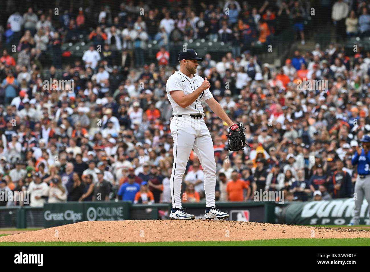 DETROIT, MI - APRIL 19: Detroit Tigers pitcher Will Vest (19) reacts to ...