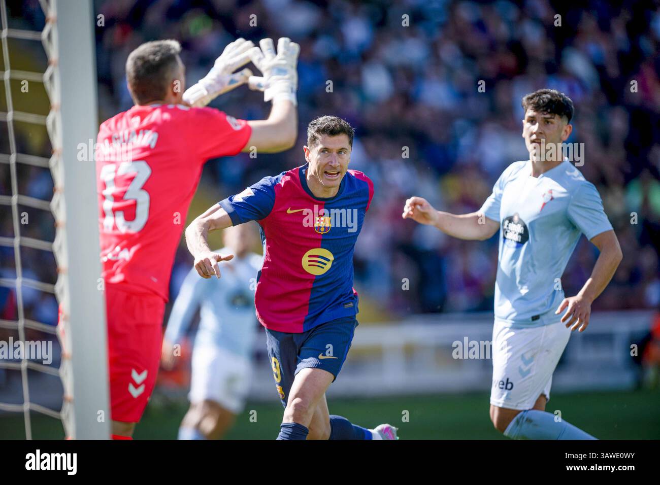 Barcelona, Spain. 19th Apr, 2025. Robert Lewandowski (FC Barcelona) and ...
