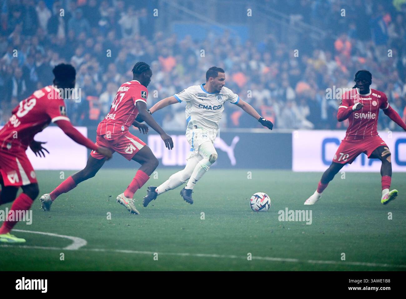 France. 19th Apr, 2025. 22 Ismael BENNACER (om) during the Ligue 1 ...