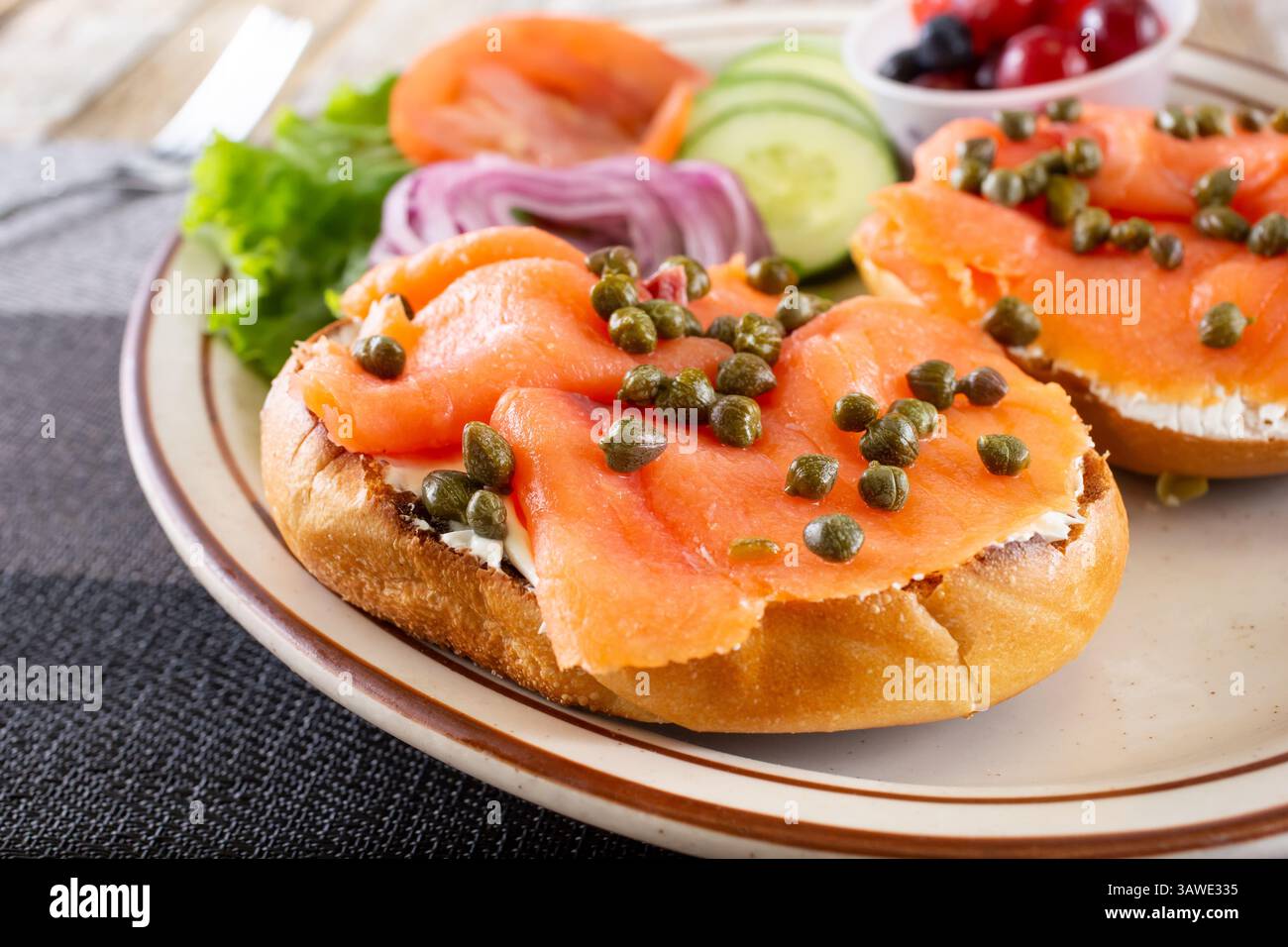 Bagel smoked salmon cucumber hi-res stock photography and images - Alamy
