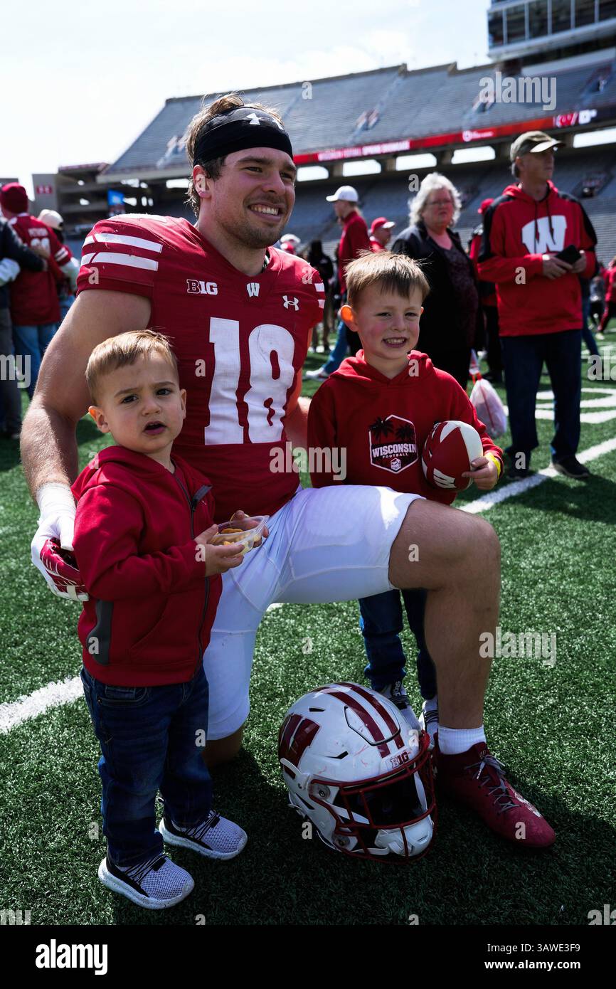 Madison, Wisconsin, USA. 19th Apr, 2025. Wisconsin Badgers safety OWEN ...